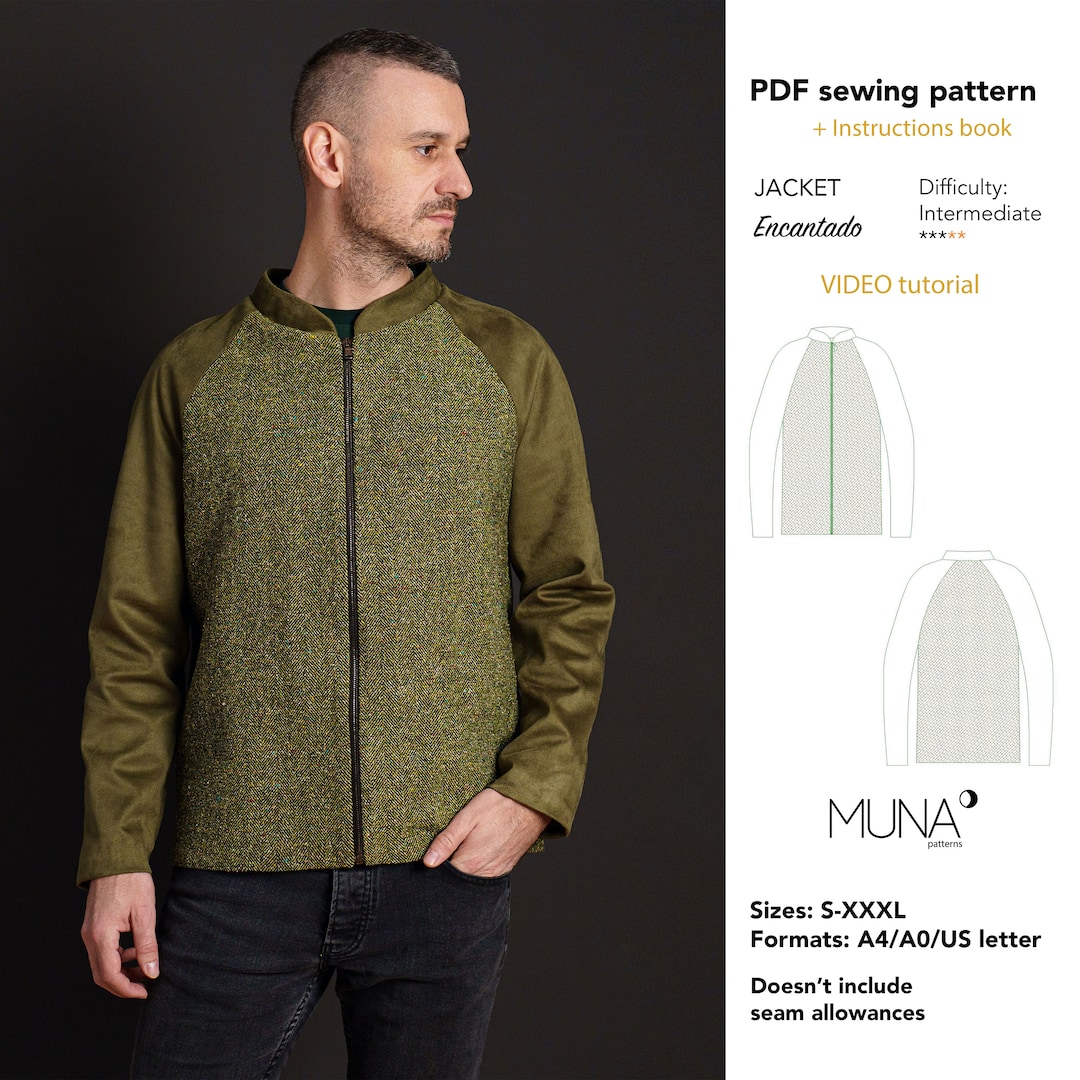 Men Jacket PDF Pattern, Size S-XXXL, A0 A4 Us Letter, Man Vest Pattern ...