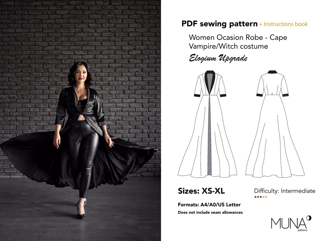 Women Robe Pattern, Sizes XS - XL, Formats A4 - US Letter - A0, Adult ...