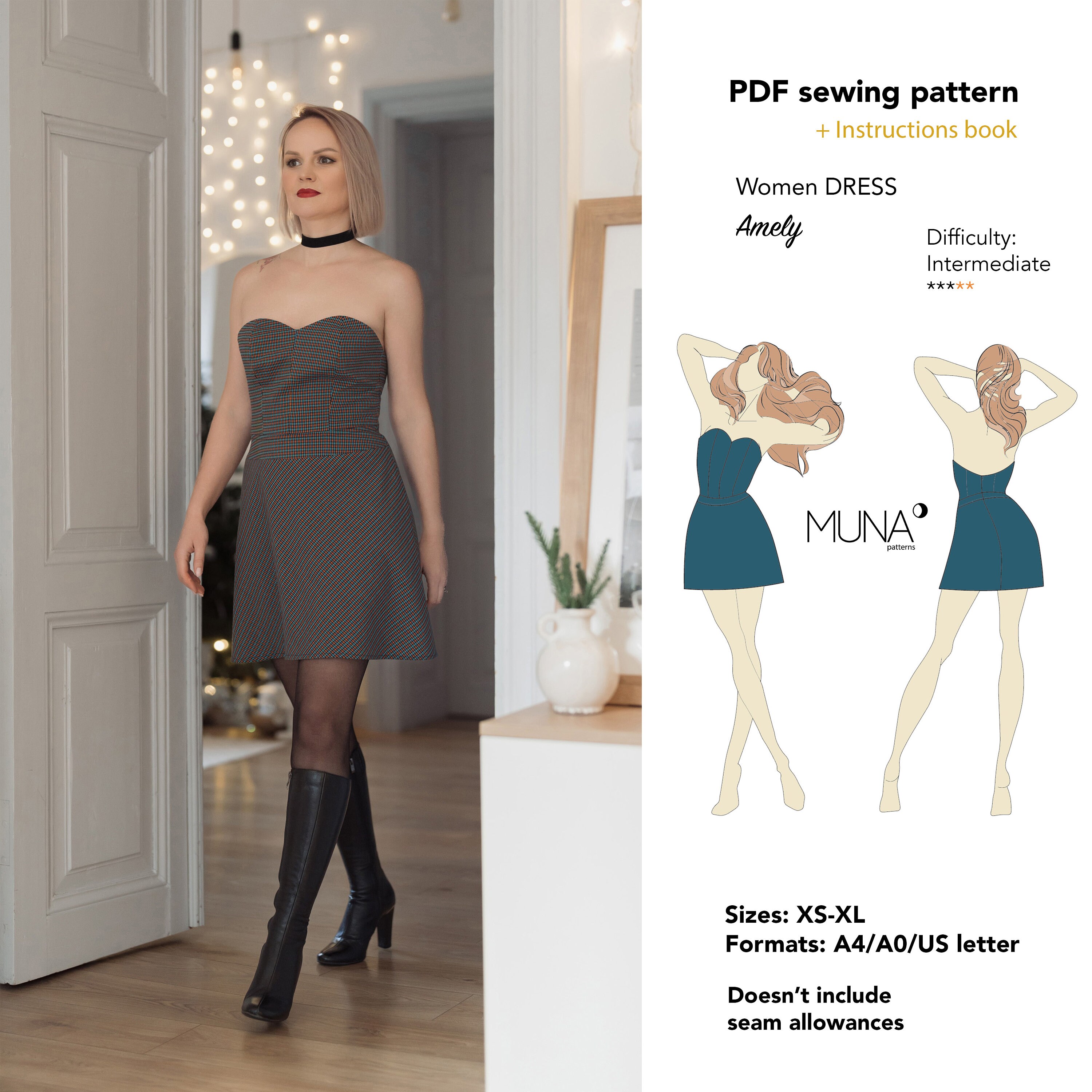 Bustier Dress Pdf Sewing Pattern, Sizes Xs-xi, Formats A4-A0-US Letter ...