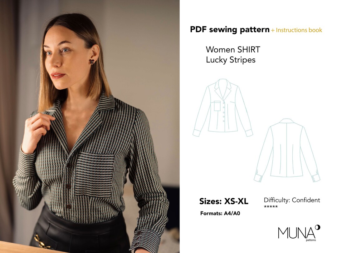 Shirt PDF Pattern, Size XS - XL, A4 A0, Women Shirt Pattern, Shirt ...