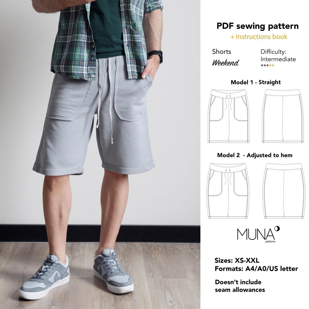 Men Shorts Pdf Sewing Pattern, Size XS - XXL, Format A4 A0 US Letter ...