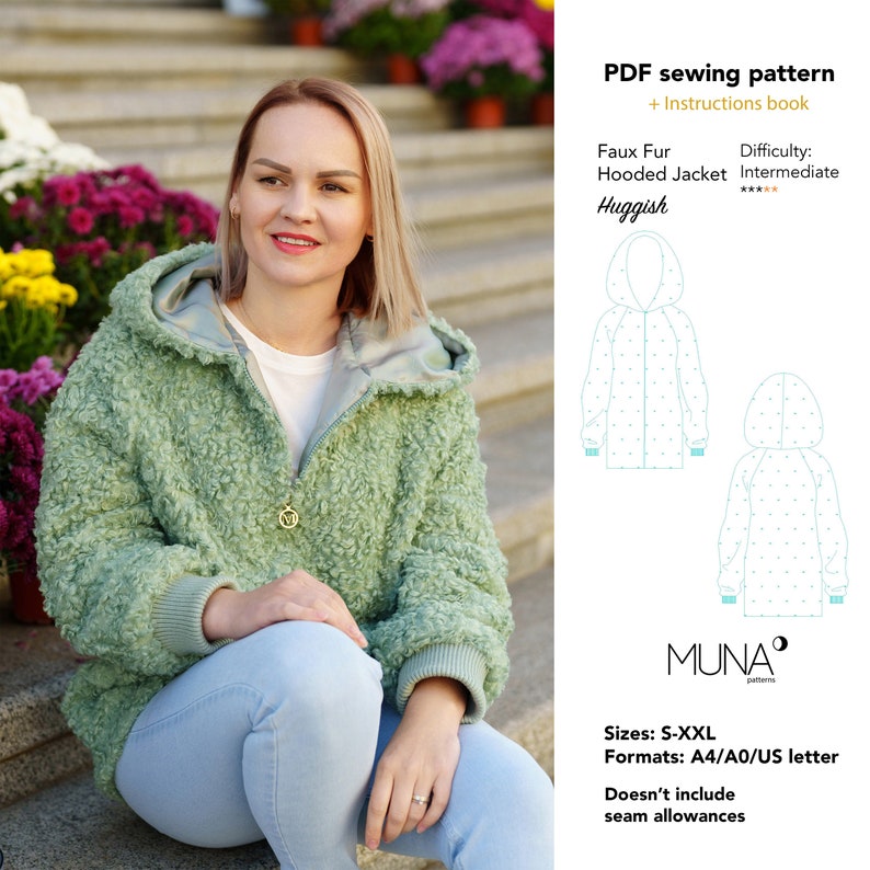 Faux Fur Hooded Jacket Sewing Pattern, Size S-XXL (PDF Pattern) - Etsy