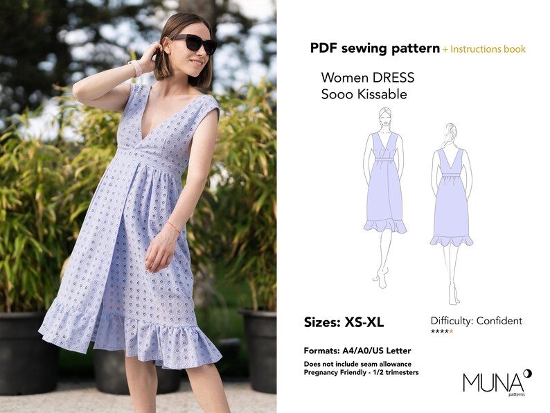 Women Dress Pdf Sewing Pattern Sizes XS Xl Formats US - Etsy