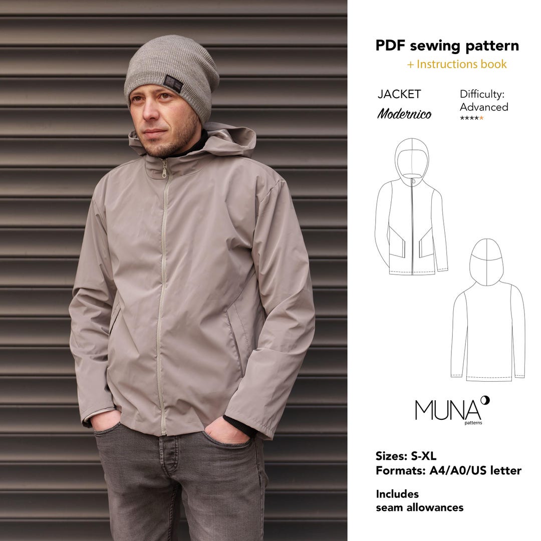Men Jacket PDF Pattern, Size S-XL, A0 A4 Us Letter, Rain Jacket Sewing ...
