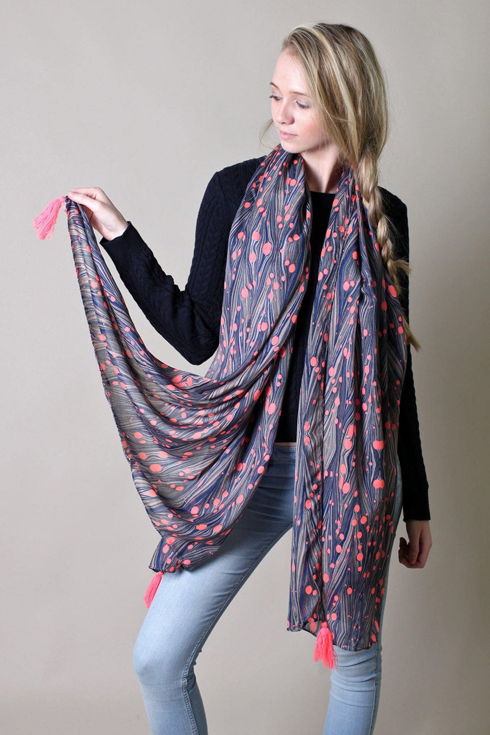 Beautiful Abstract Firefly Scarf With Constrast Tassels. Evening Shawls ...