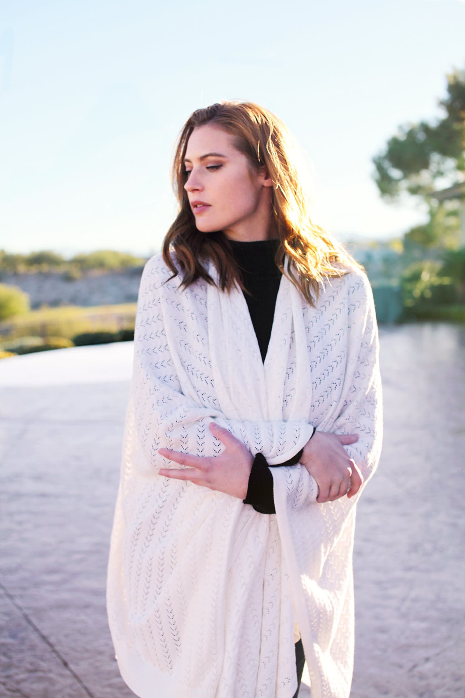 Eco-chic Pointelle TRAVEL WRAP Shawl Sweater Cardigan Topper Kimono ...
