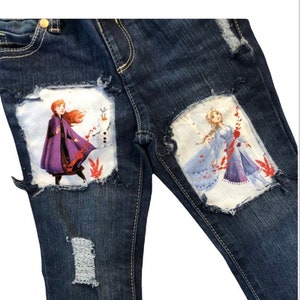 Frozen II Girls Skinny Jeans Denim Distressed Patchwork Made With ...