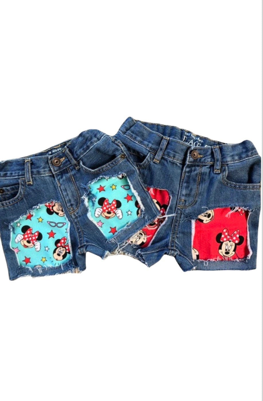 Minnie Mouse Shorts Girls Birthday Patchwork Distressed Ripped Red Teal ...