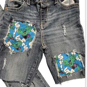 Hulk Superhero Jeans and Shorts Distressed Ripped Skinny Straight Fit ...