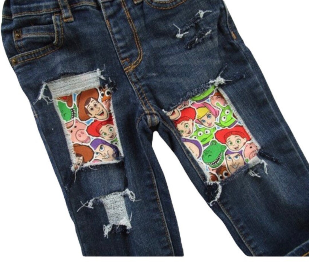 Toy Story Patchwork Distressed Skinny Jeans, Kids Denim - Etsy