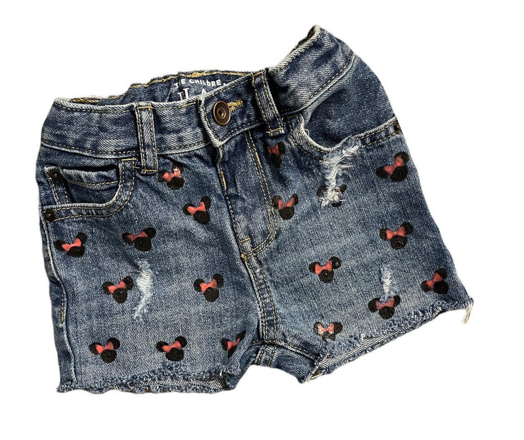 Minnie Mouse Painted Shorts Minnie Mouse Birthday Outfit Cut Offs Denim ...