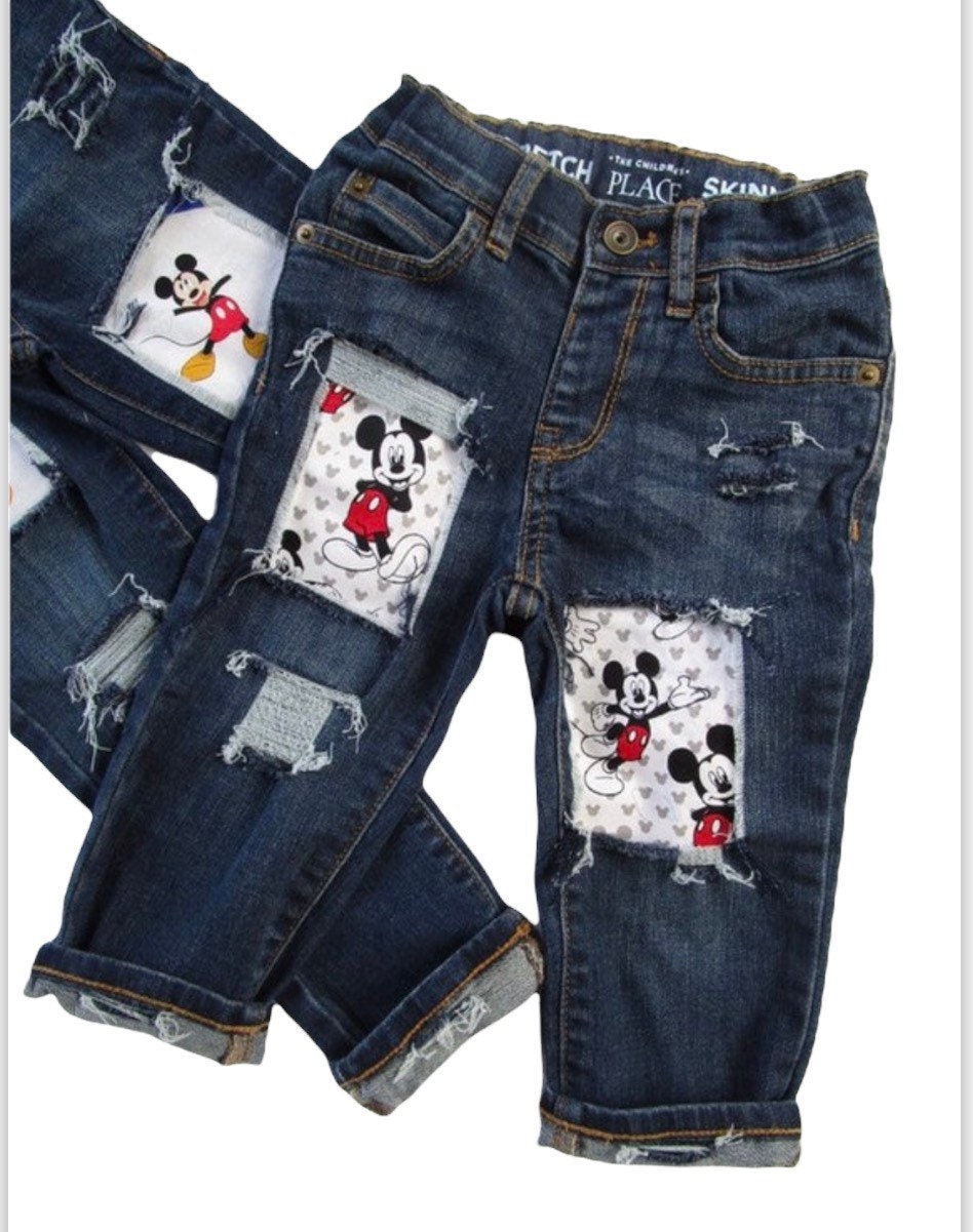 Boys Mickey Mouse Patchwork Jeans, Ripped Skinny Fit - Etsy