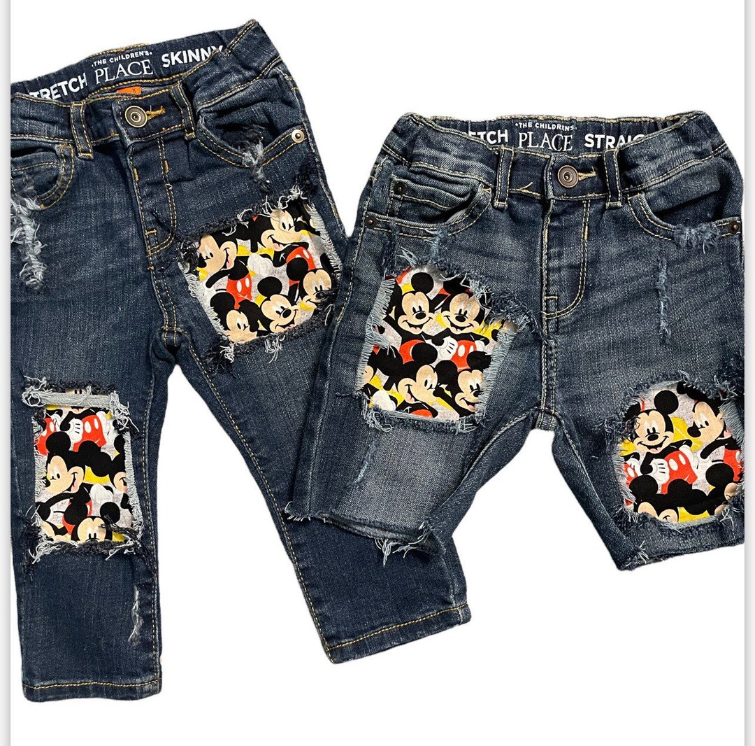 Mickey Mouse Stretch Skinny Straight Fit Jeans//shorts Denim Distressed ...
