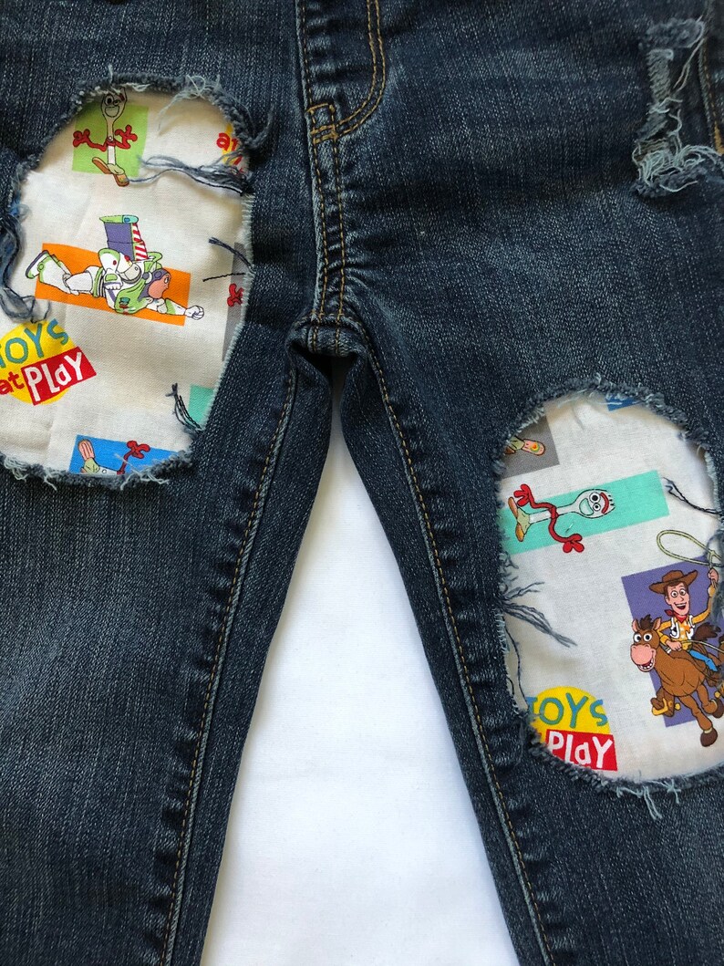 Toy story skinny jeans forky distressed patched ripped denim | Etsy
