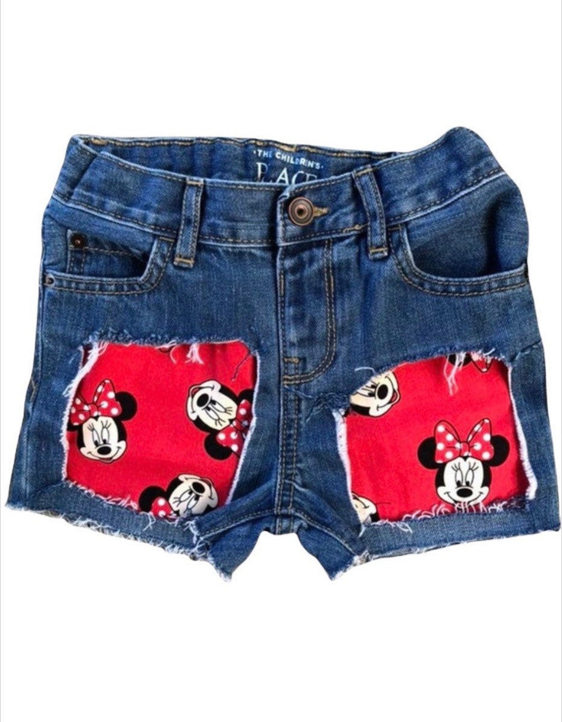 Minnie Mouse Shorts Girls Birthday Patchwork Distressed Ripped Red Teal ...