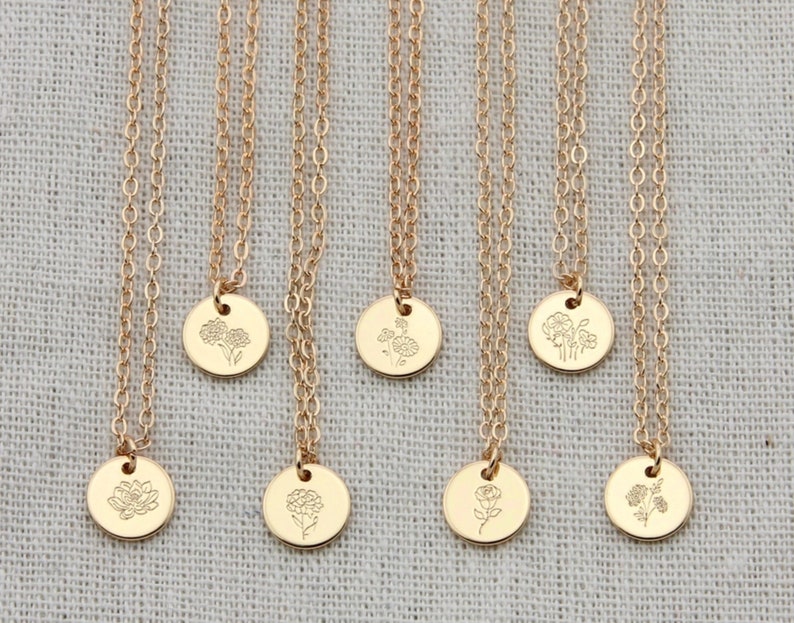 Dainty Birth Flower Pendant Chain Necklace Gold Necklace | Etsy