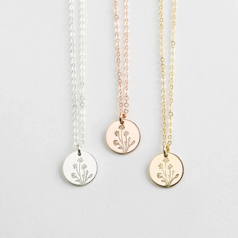 Dainty Birth Flower Pendant Chain Necklace Gold Necklace | Etsy