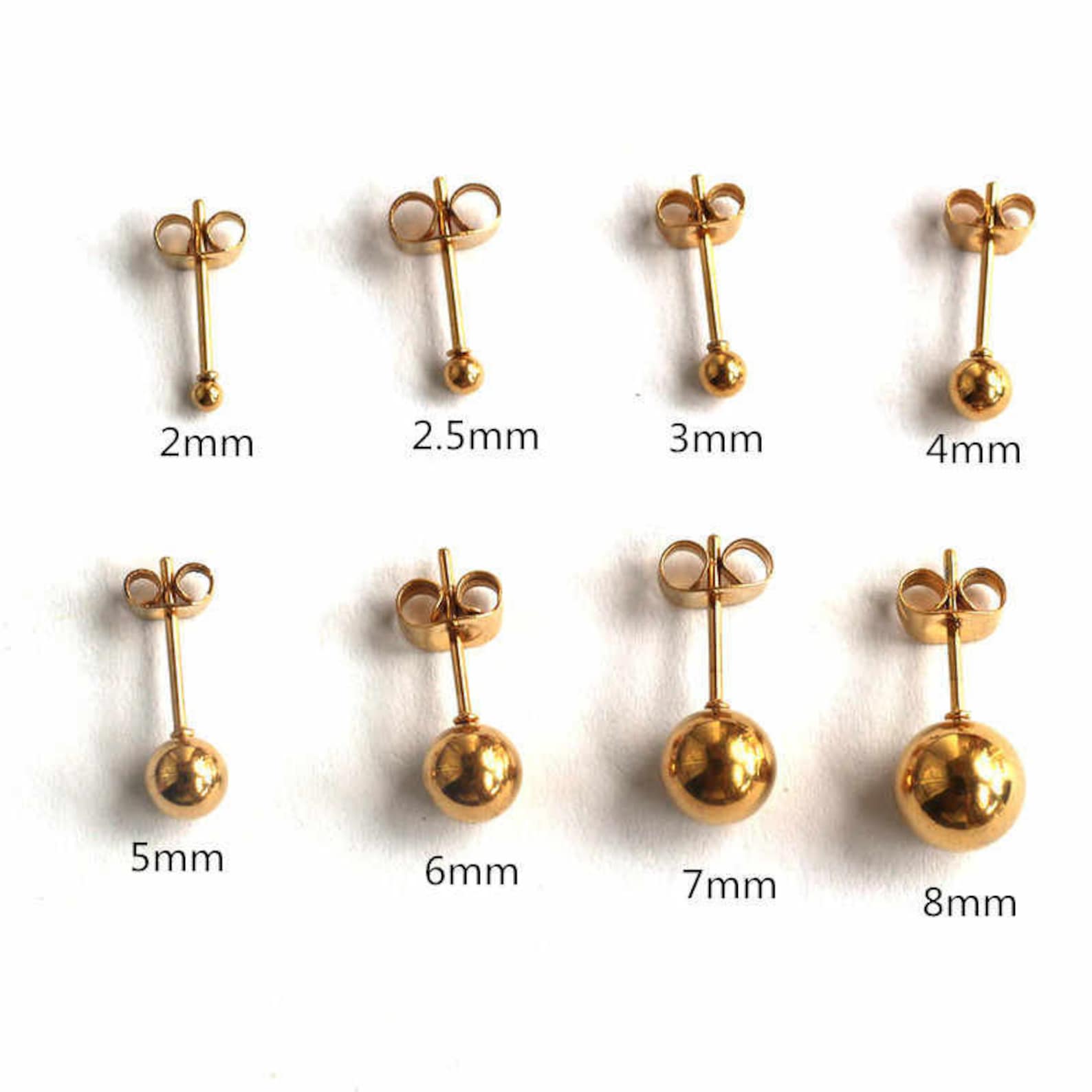 Gold Ball Stud Earring 1mm 2mm 3mm 4mm Dainty Stud - Etsy