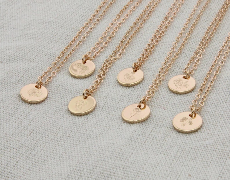 Dainty Birth Flower Pendant Chain Necklace Gold Necklace | Etsy