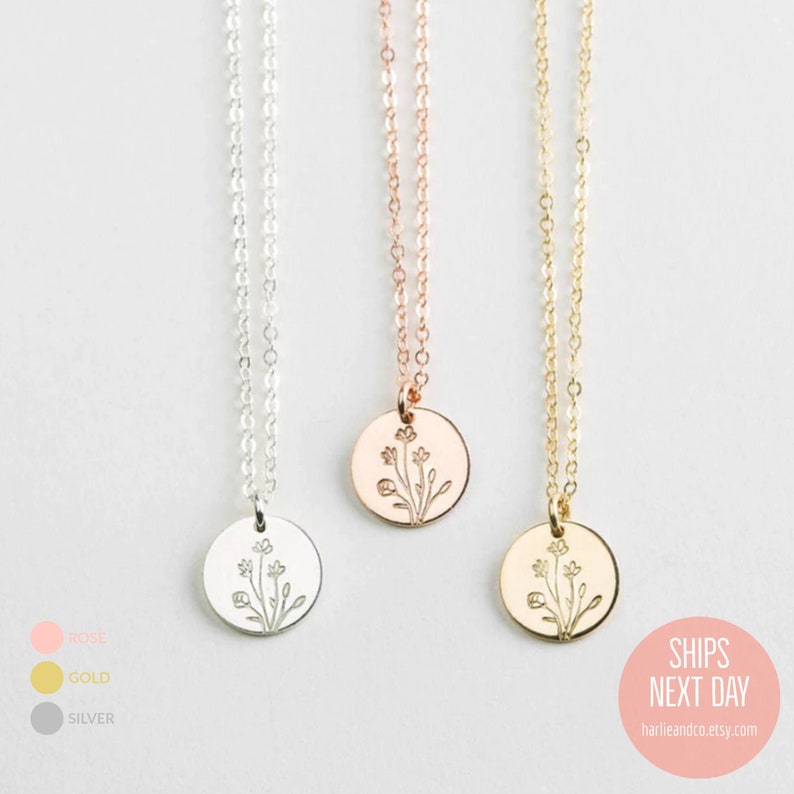 Dainty Birth Flower Pendant Chain Necklace Gold Necklace | Etsy
