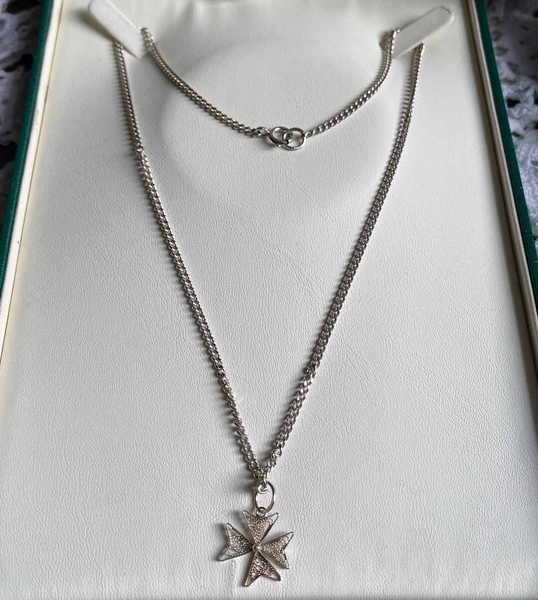 Vintage Sterling Silver Filigree Maltese Cross Pendant and Chain 925 - Etsy