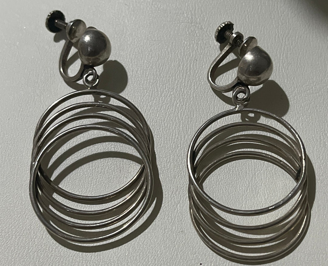 Vintage Silver Hoop Screw Back Earrings - Etsy