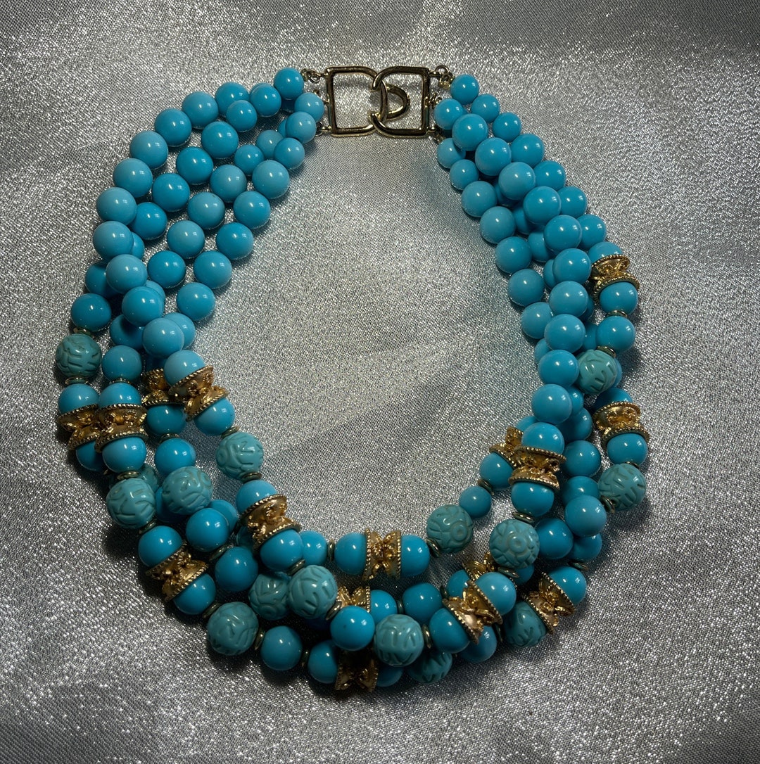Rare Kenneth Jay Lane Faux Turquoise Beaded 4 Strand Necklace - Etsy