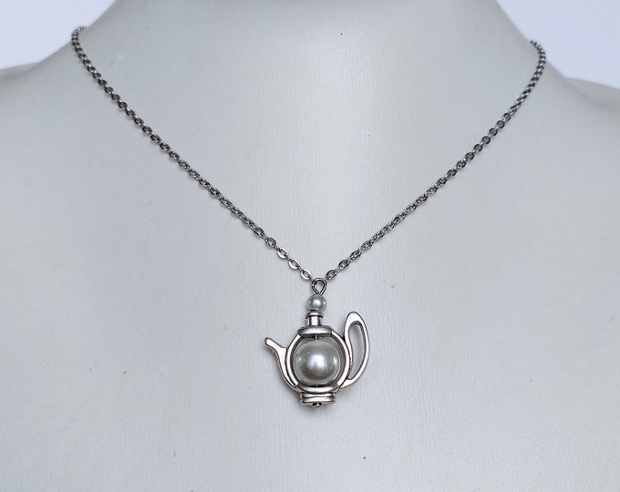 Teapot Necklace White Pearl Teapot Necklace Teapot Pendant Teapot ...