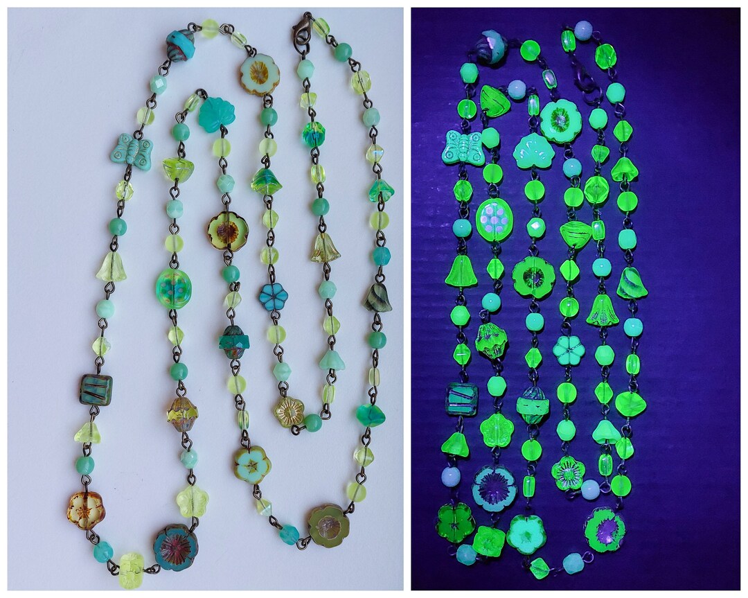 40 Czech Uranium Flower Uranium and Glass Beads Boho - Etsy
