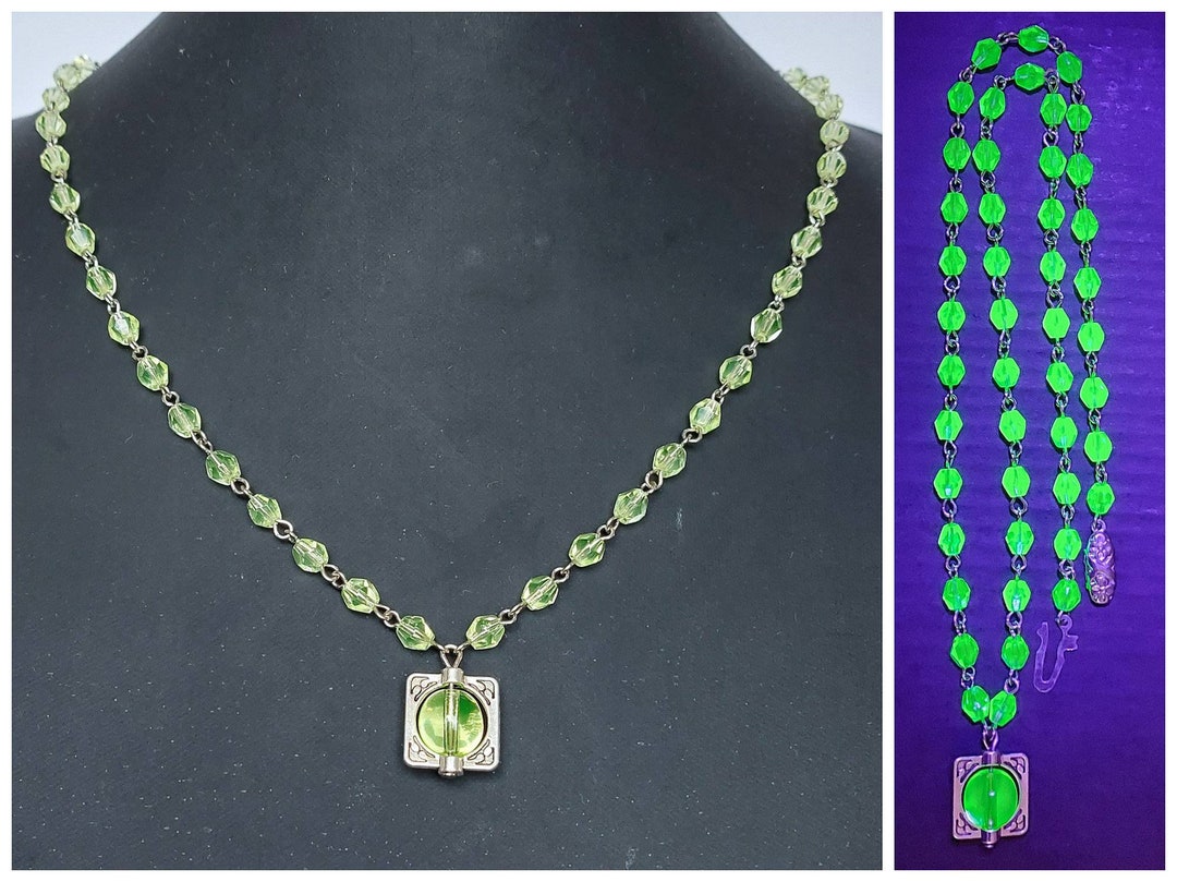 Czech Uranium Glass Pendant and Uranium Glass Beads Necklace - Etsy