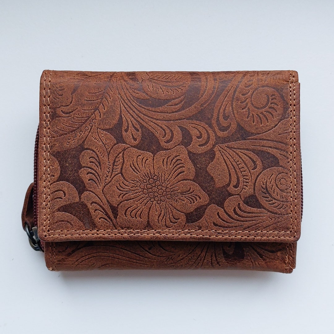 SALE New Women's Real Leather Flower Embossed Brown Wallet - Etsy