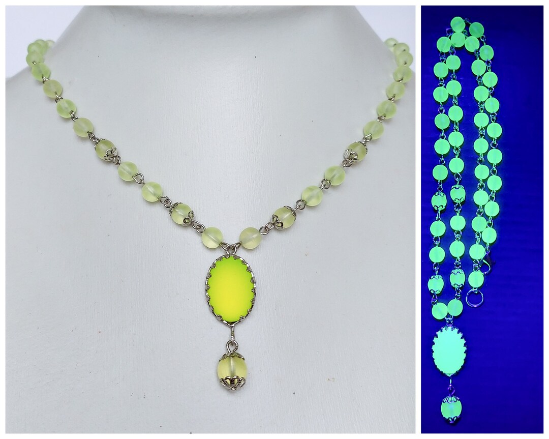 Czech Vintage Uranium Rhinestone Pendant and Faceted Uranium Beads ...