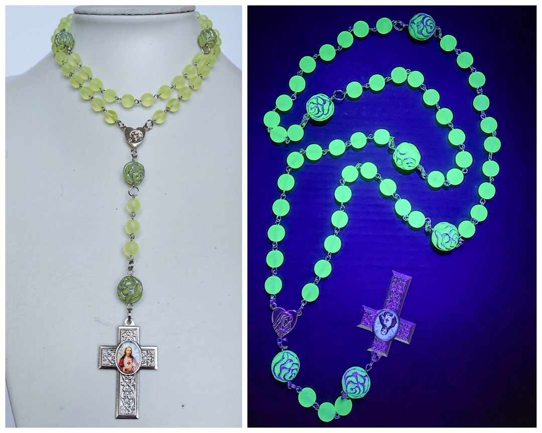 Czech Massive Mat Uranium Glass Rose Flower Beads Rosary Necklace - Etsy