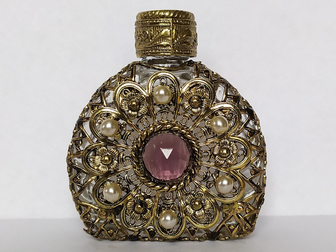 Vintage Czech Handmade Amethyst Rhinestone Glass Perfume Bottle - Etsy