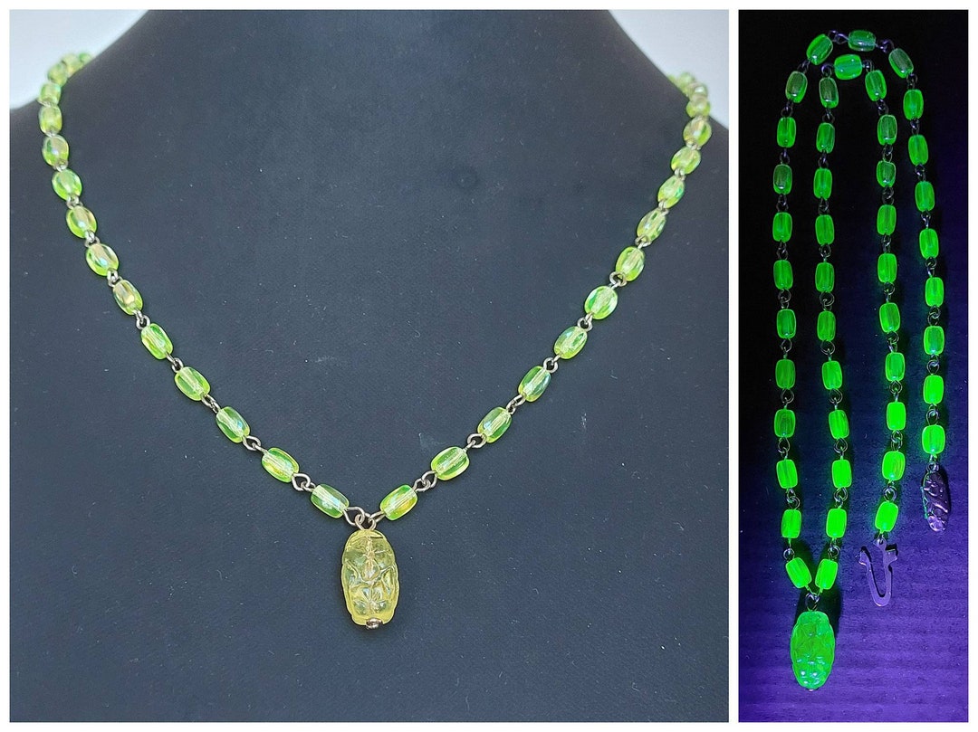 Czech Uranium Flower Glass Pendant and Uranium Glass Beads - Etsy