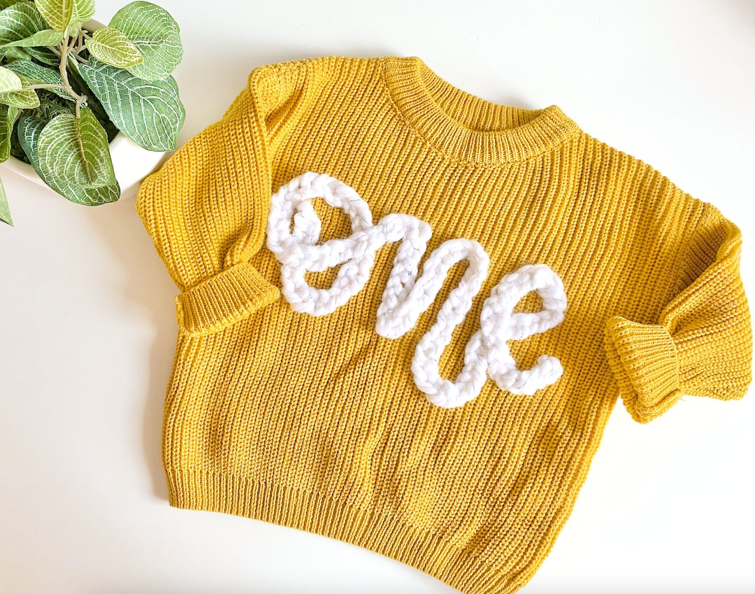 Custom Number Baby Sweater, Toddler Sweater, Embroidered Number Sweater ...
