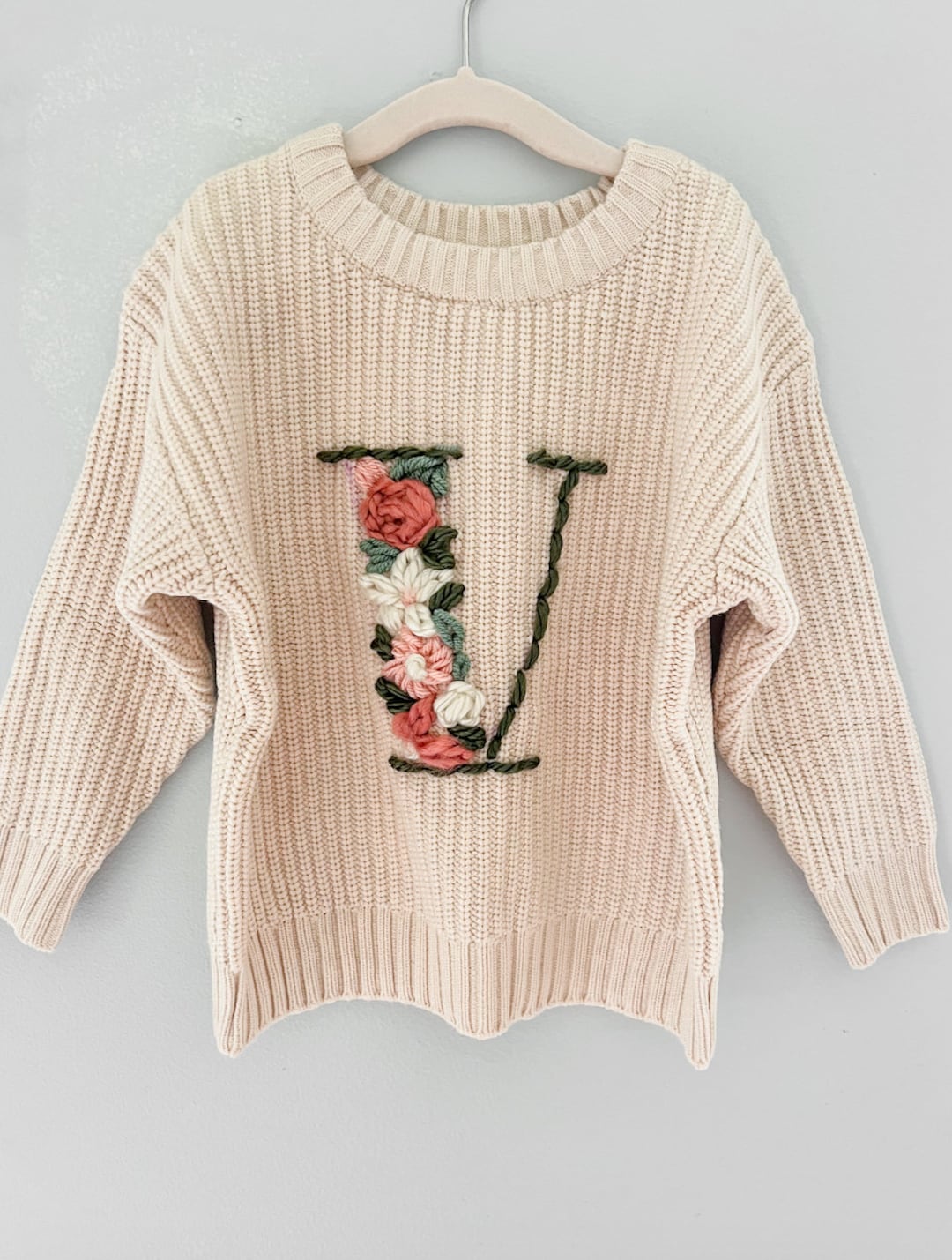 Embroidered Sweater, First Birthday Sweater, Floral Initial Sweater ...