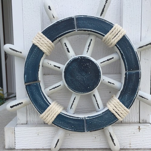 Monogrammed Dark Blue and White Nautical Ship Wheel - Etsy