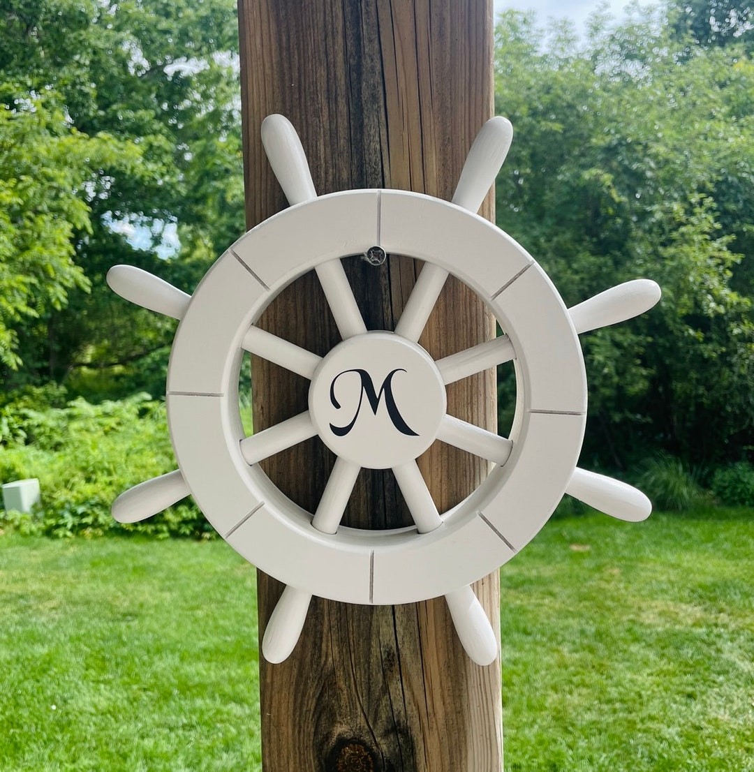 12" Rustic White Nautical Ship Wheel With Custom Lettering - Decorative ...