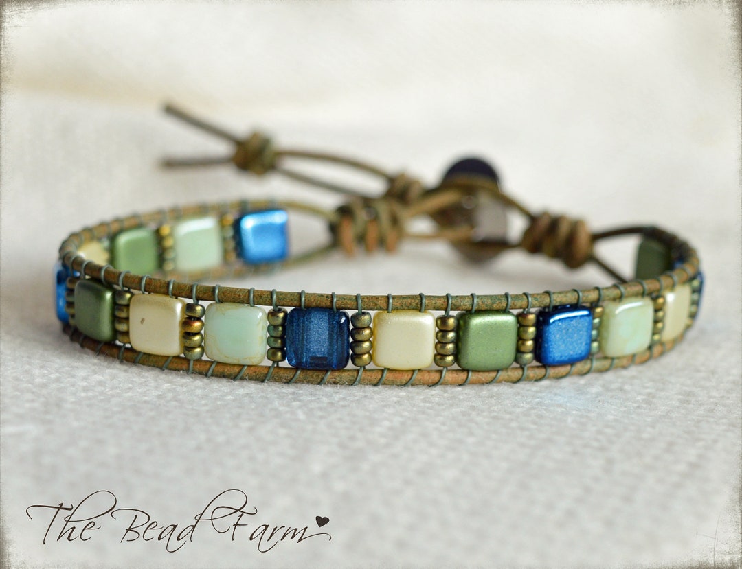 Tile Bead Bracelet a Boho Style Leather Bracelet With Tile Beads - Etsy