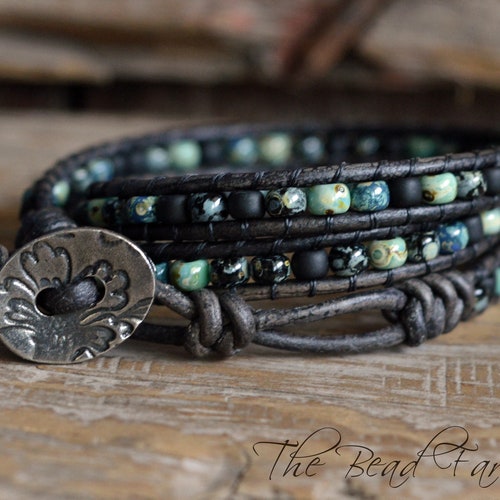 Leather Wrap Bracelet Chan Luu Style Boho Bracelet Beaded Wrap - Etsy