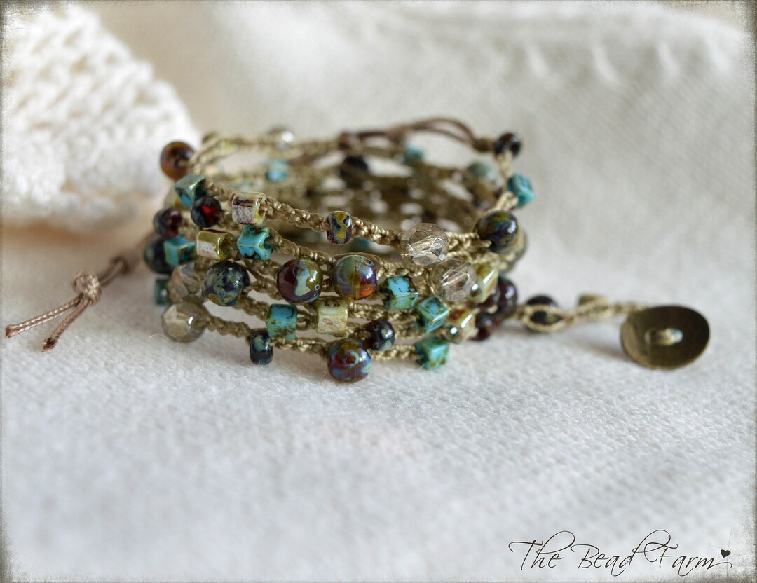 38 Crocheted Beaded Wrap Bracelet. Long Crocheted Beaded - Etsy