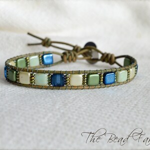 Tile Bead Bracelet a Boho Style Leather Bracelet With Tile Beads - Etsy