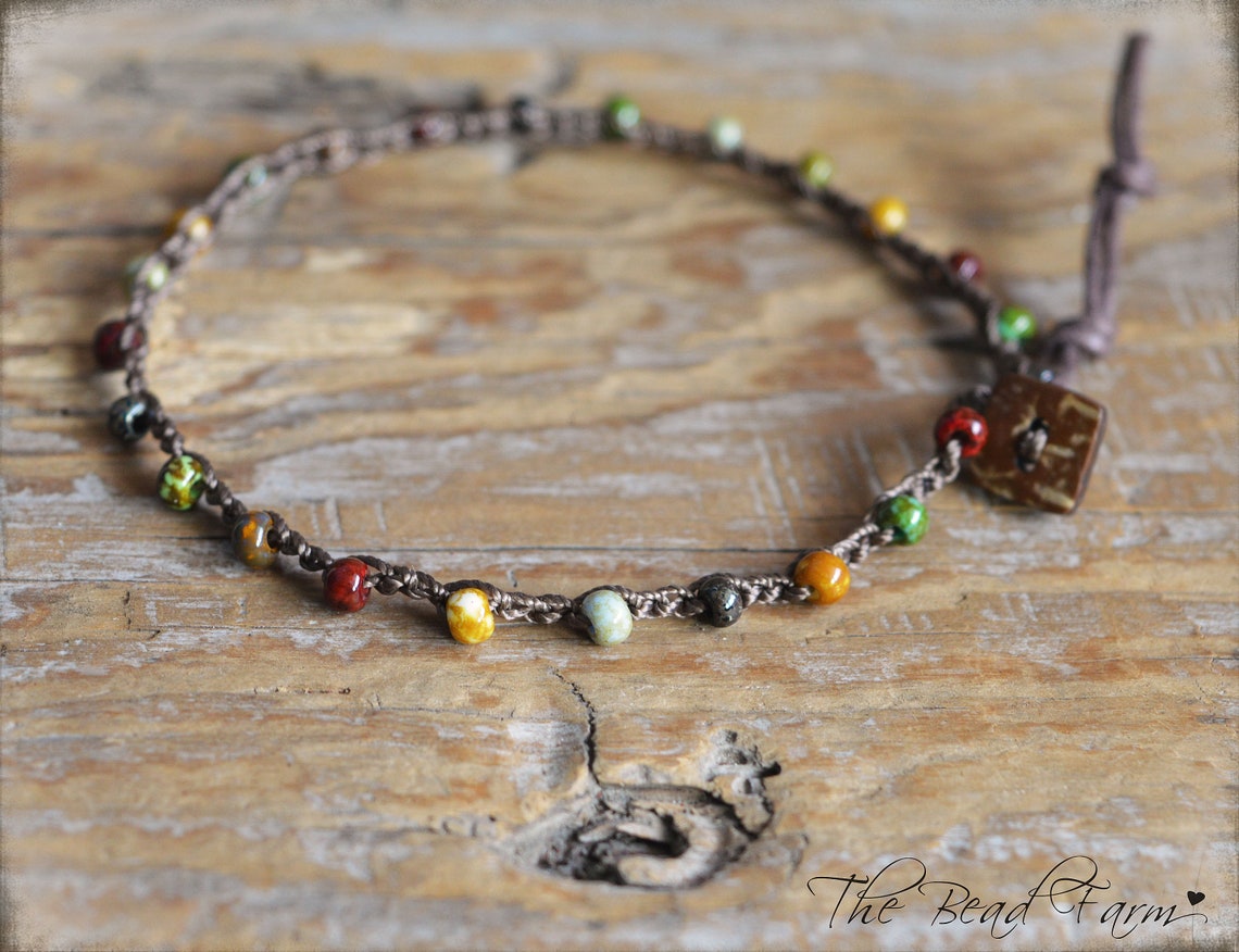 Boho Hippie Style Dainty Colorful Picasso Crocheted Czech Glass Bead ...