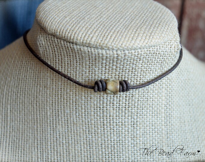 Unisex Boho Style Leather Choker Necklace With Hand Carved - Etsy