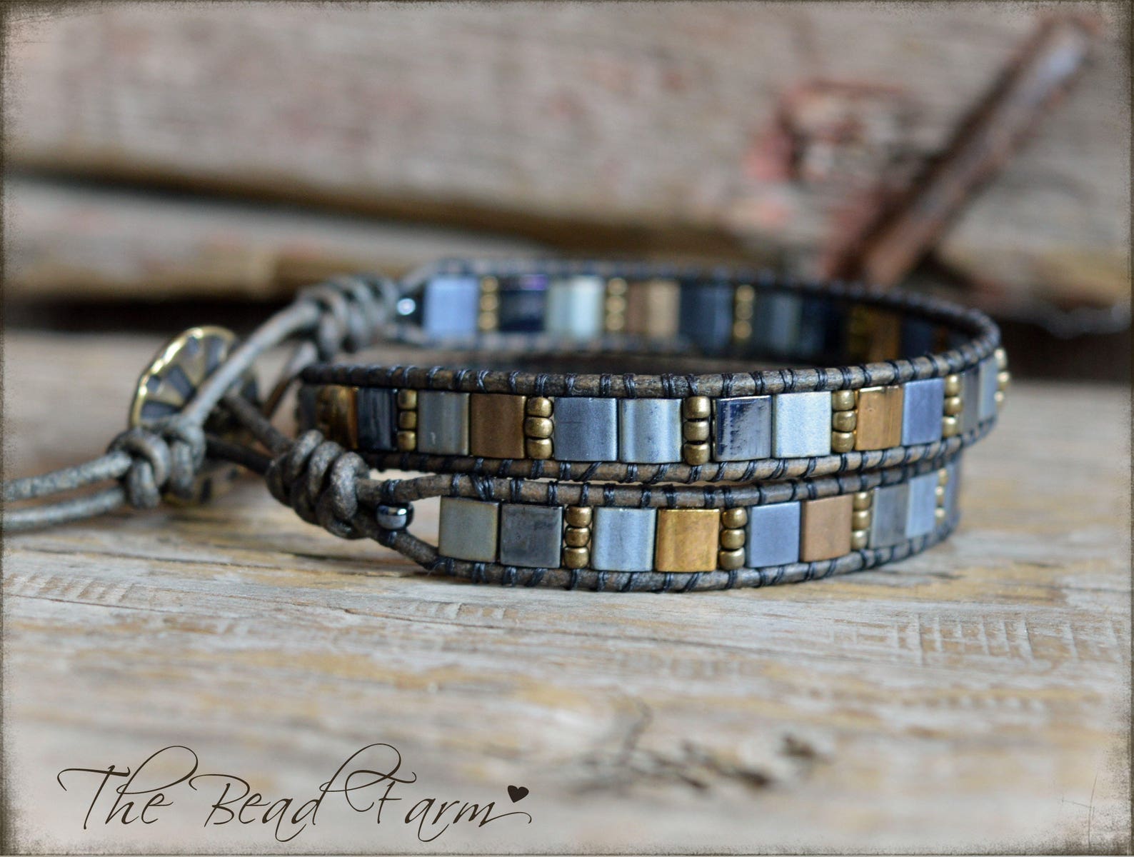 Wrap Bracelet a Double Wrap Leather Bracelet With Tile Beads | Etsy