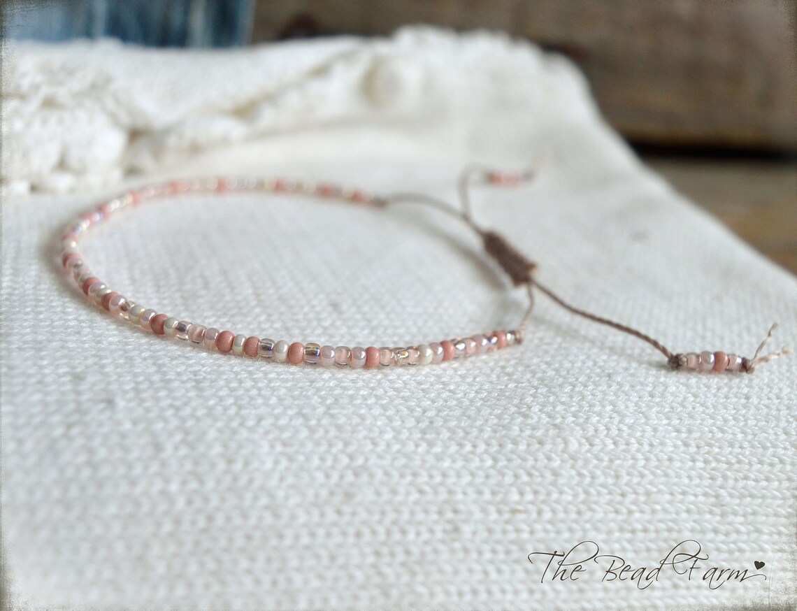 Dainty Pastel Coral Pink Adjustable String Anklet or Bracelet ...