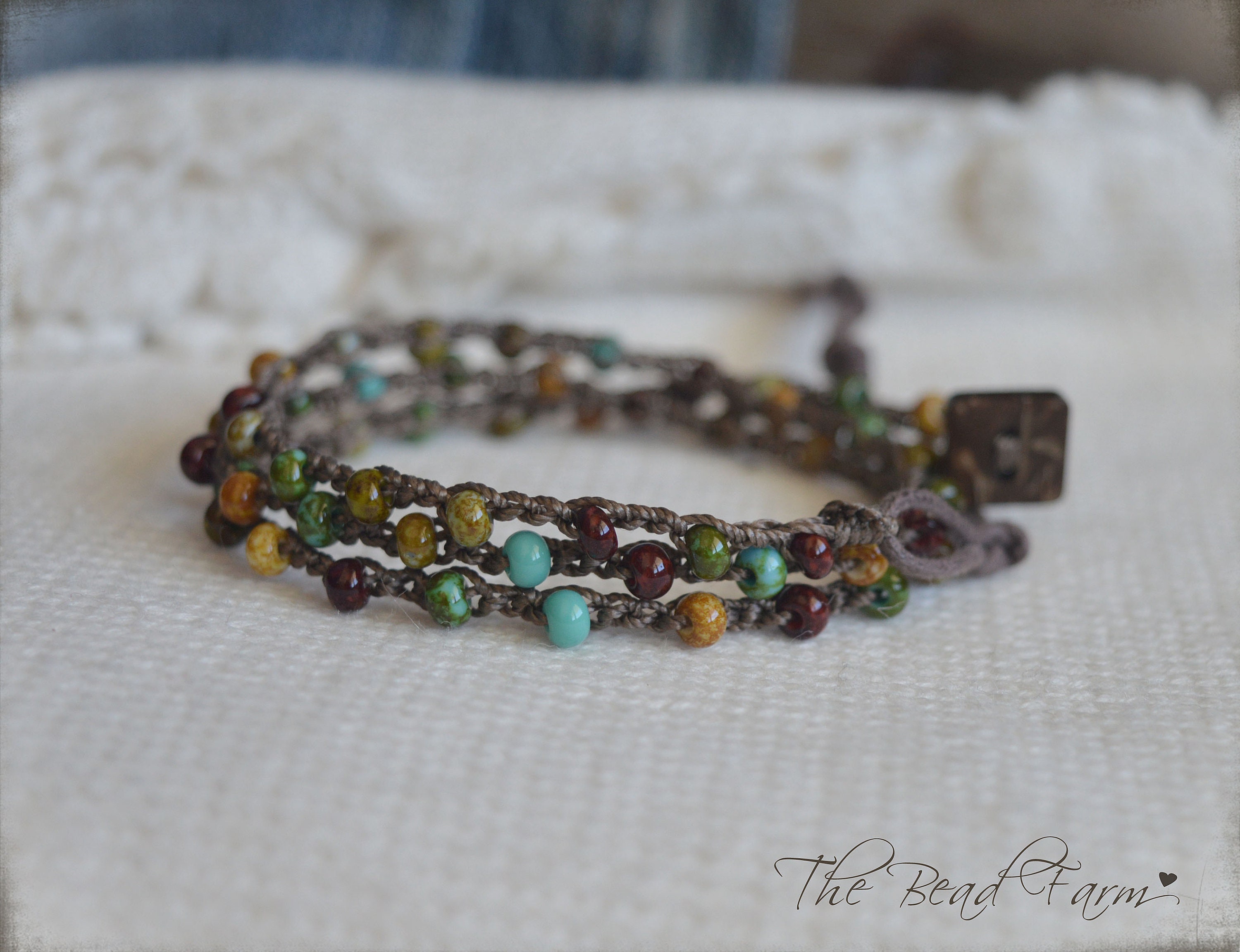 Hand Crocheted Picasso Beaded Wrap Bracelet: Bohemian Style - Etsy
