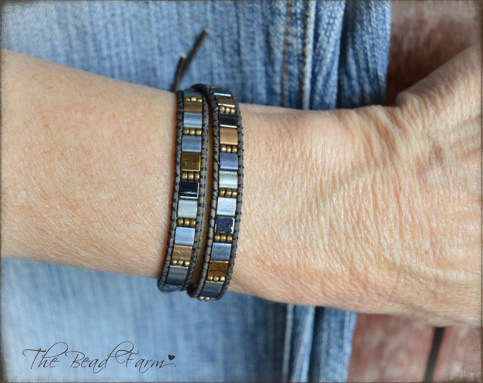 Wrap Bracelet a Double Wrap Leather Bracelet With Tile Beads | Etsy