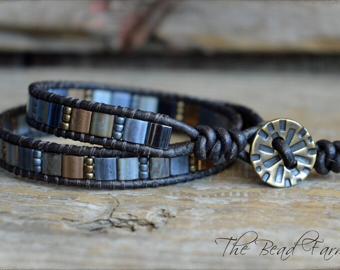 Wrap Bracelet- a Double Wrap Leather Bracelet With Tile Beads - Etsy